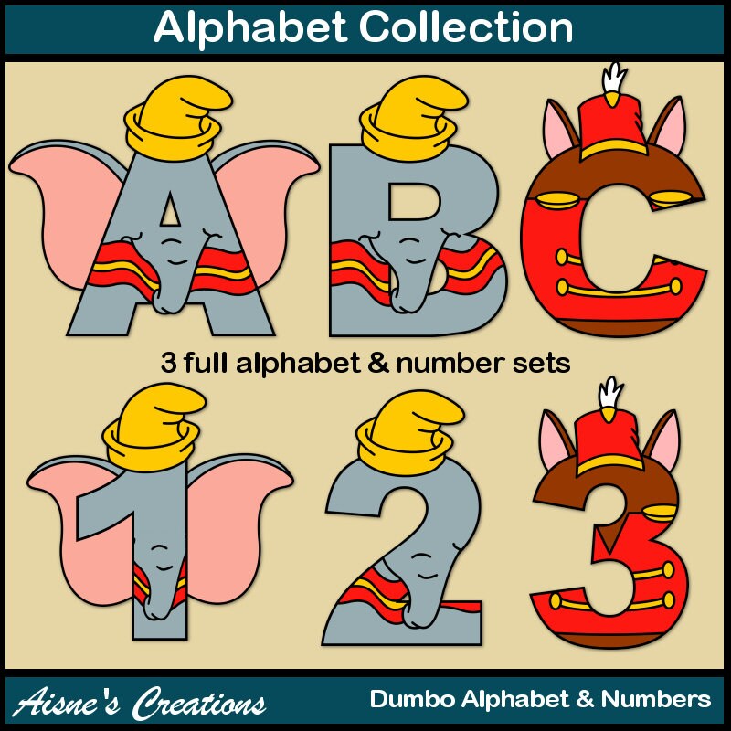 Dumbo Alphabet Letters & Numbers Clip Art Graphics - Etsy