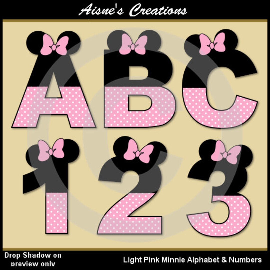 Light Pink Minnie Alphabet Letters & Numbers Clip Art Graphics - Etsy