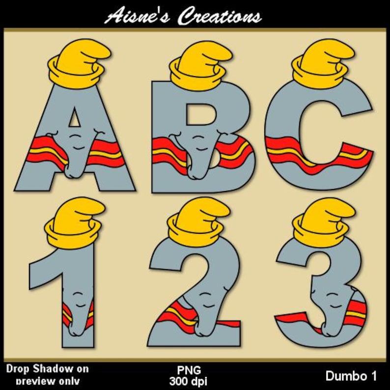 Dumbo Alphabet Letters & Numbers PNG Bundle - Etsy
