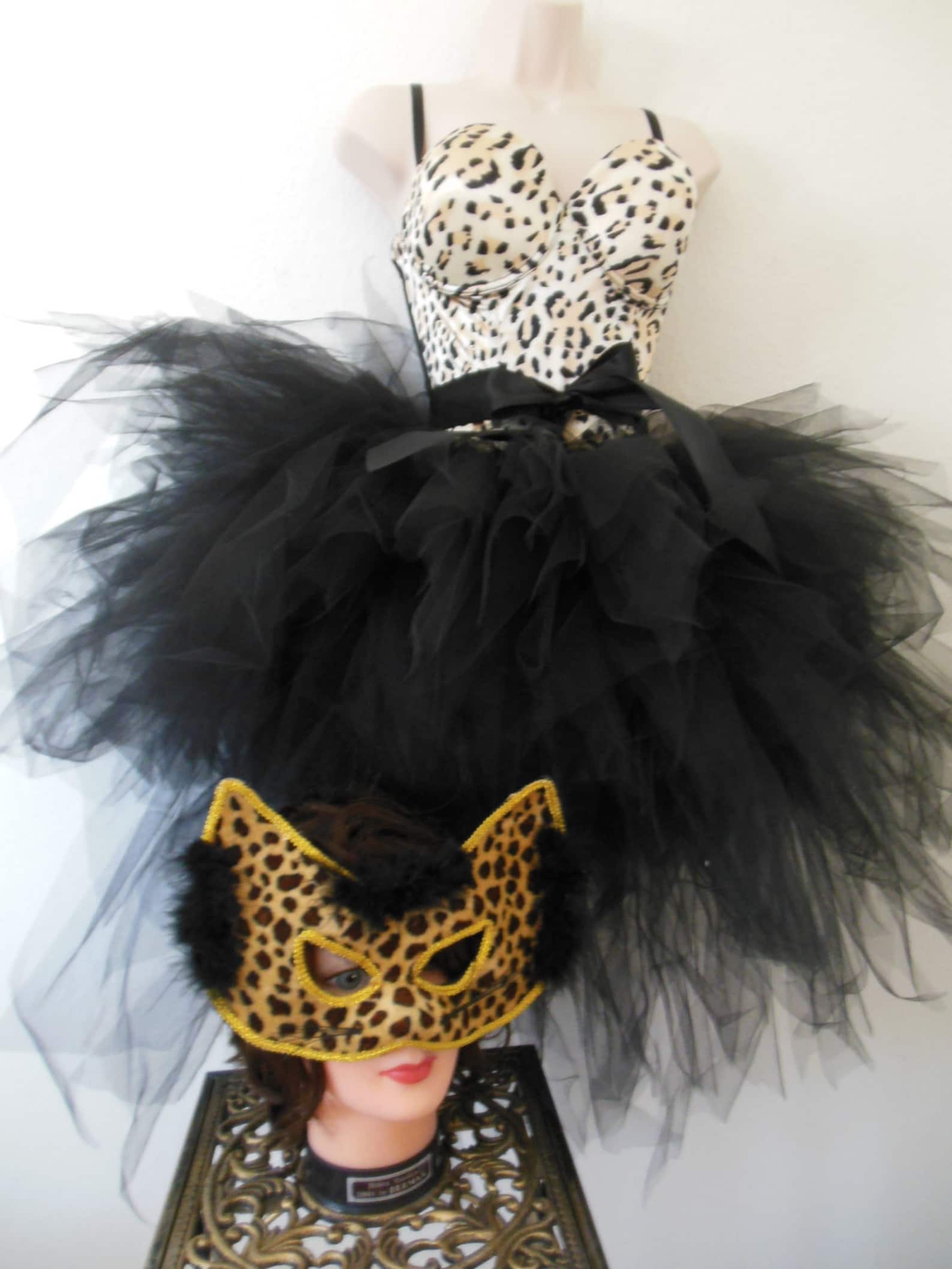 Leopard Cat Mask Costume Leopard Corset 38C Black Tulle Skirt - Etsy