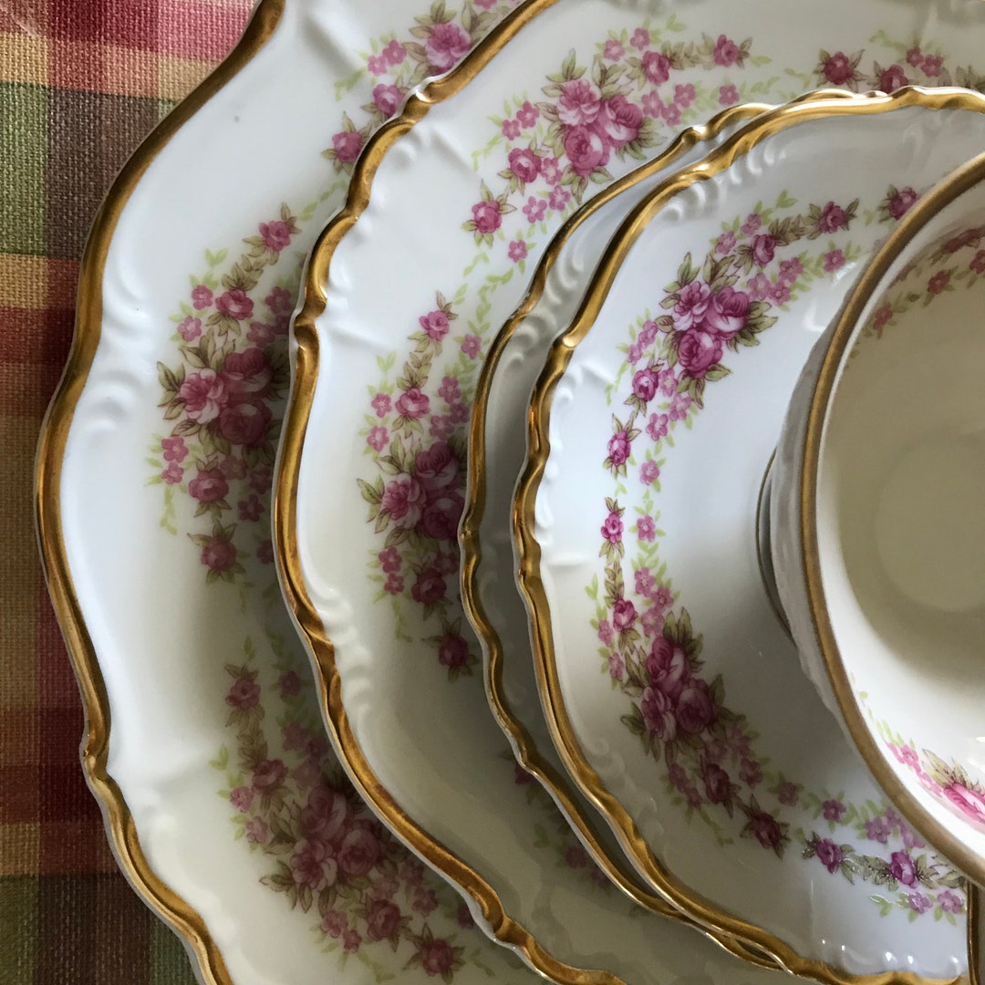 Grace 69 Pieces Dresden Rose Grace China Pink Dinnerware - Etsy