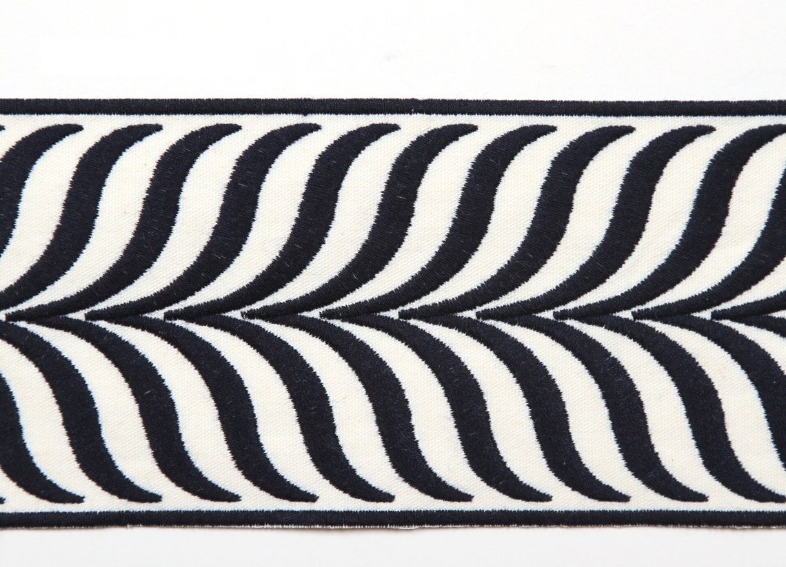 3 Yards Decorative Wide Drapery Trim Gray Ecru and Navy | Etsy