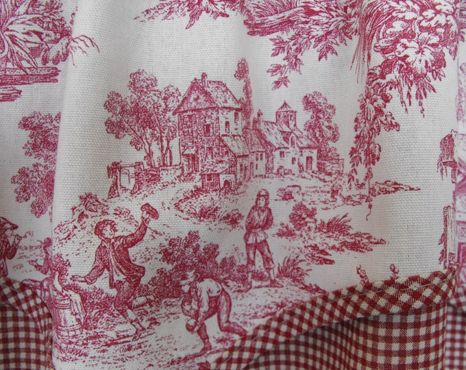 Window Treatmen Valance, Toile Valance, Red Toile Valance, Double Layer ...