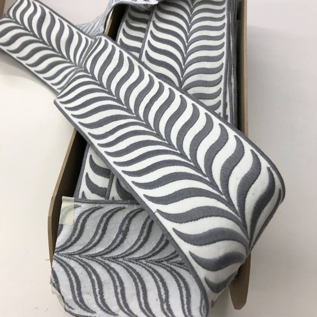 3 Yards Decorative Wide Drapery Trim, Gray, Ecru and Navy Blue, Trim ...