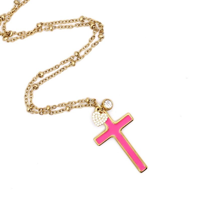 Pink Cross Necklace - Etsy