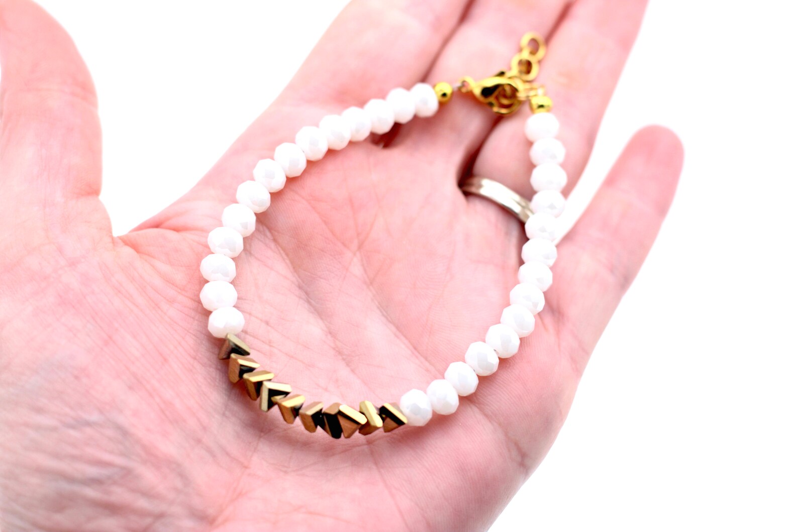 White Beaded Bracelet White Bracelet Simple Beaded - Etsy