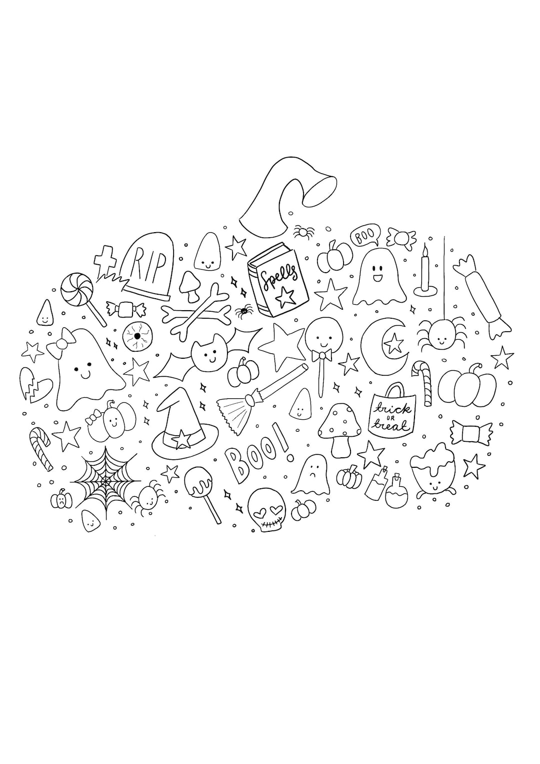 Halloween Doodle Art and Notecards - Etsy