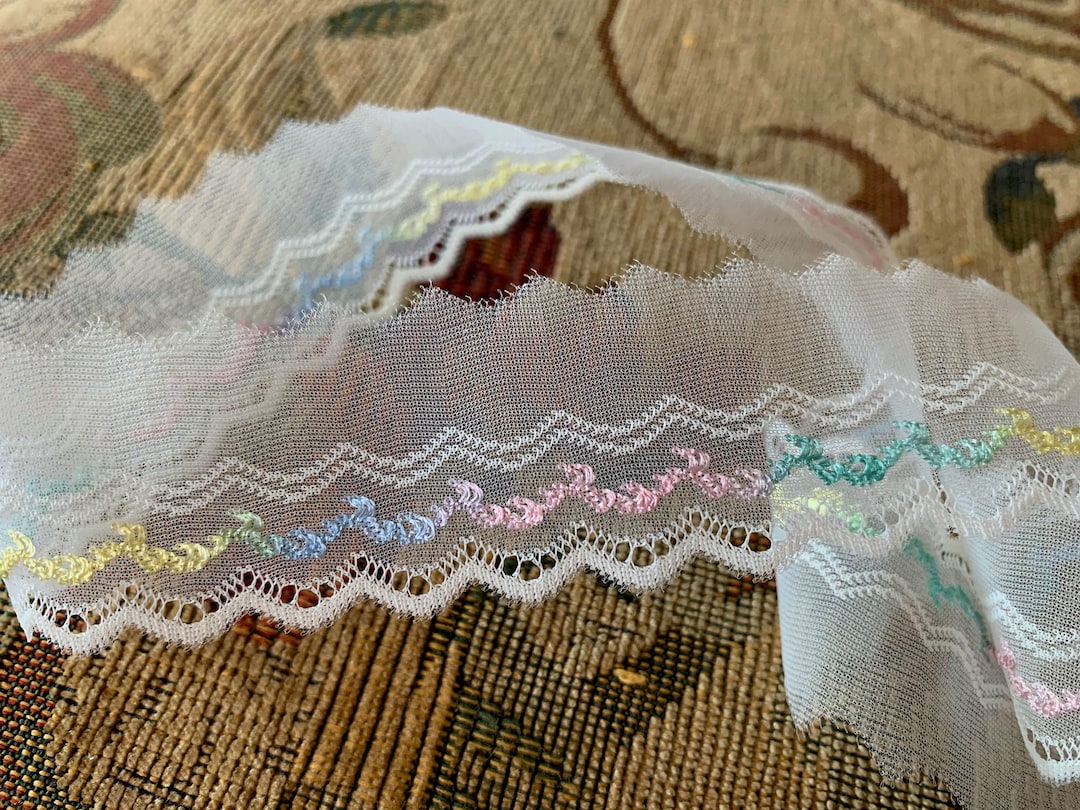 Vintage Sheer Pastel Rainbow Nylon Edging Trim // 50x1" > NOS, Unused ...