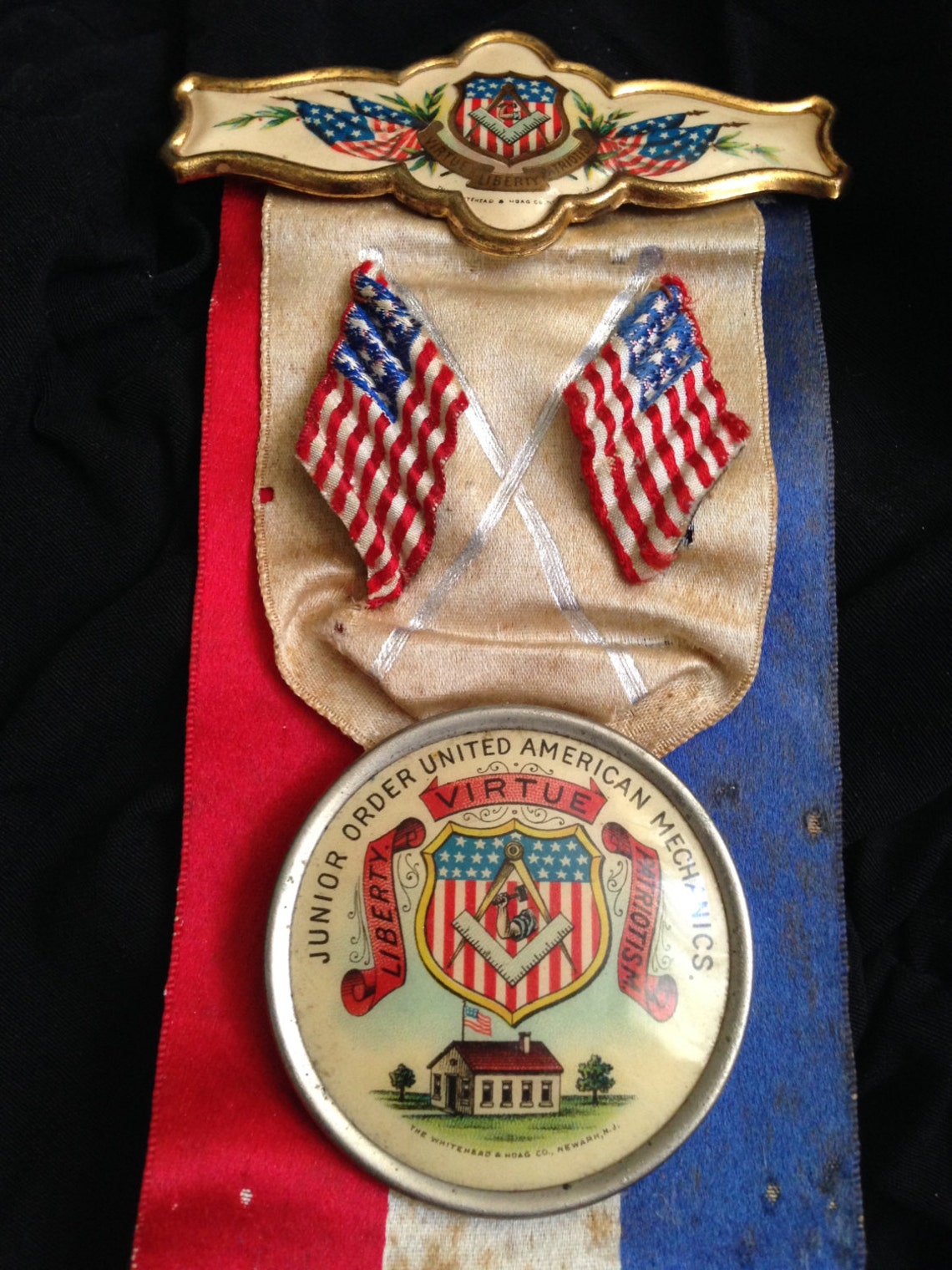 Antique 1890s Ribbon Pinback Button // Junior Order United | Etsy