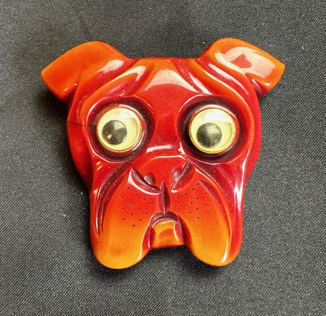 Rare Vintage Bakelite Boxer Dog Brooch // 2 3/8" > Carved, Overdyed ...