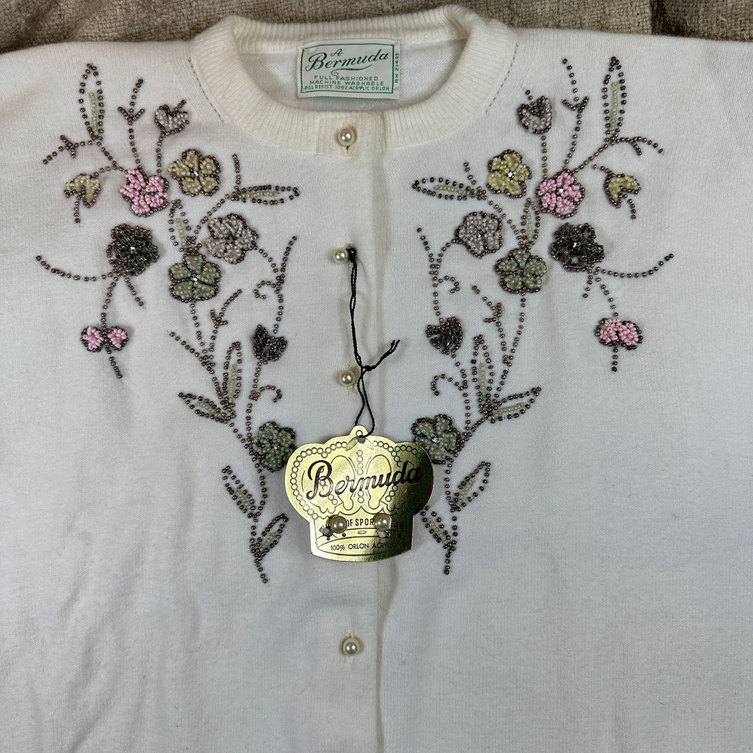 Vintage Beaded Cardigan Sweater // Bermuda Brand, Original Store Box ...