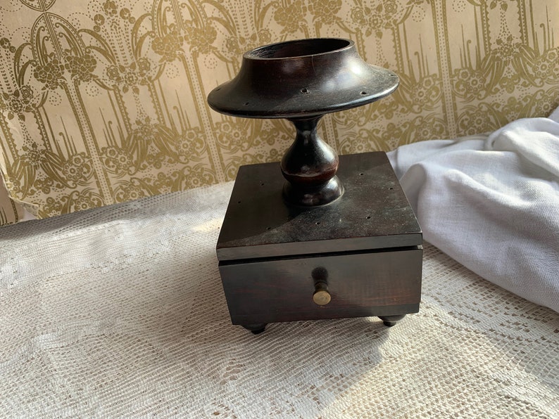 Antique Vintage Wooden Thread Spool Stand, Sewing Box // 6.5" > Turned ...