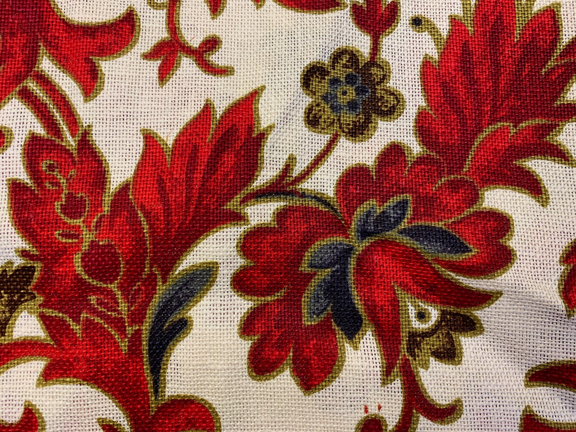Vintage Jacobean Floral Upholstery Fabric Scraps // 3 Pcs > Red, Grey ...
