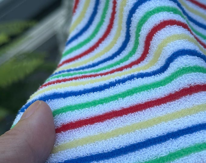 Vintage Rainbow Striped Terry Cloth Tube Knit Fabric // 37x58" Factory ...