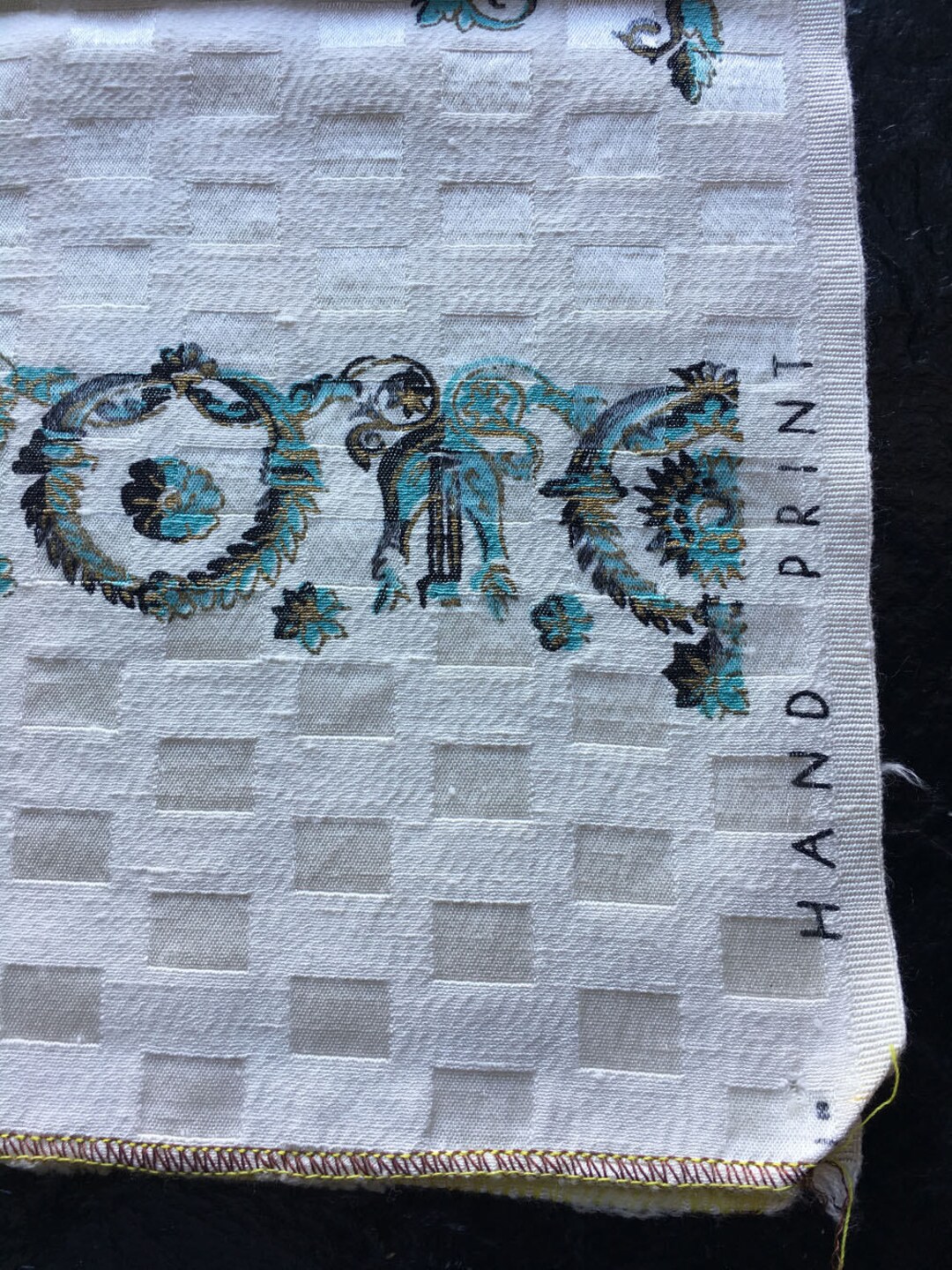 Vintage Mid-century Modern Hand Print Fabric Sample // 33x45" > Silky ...