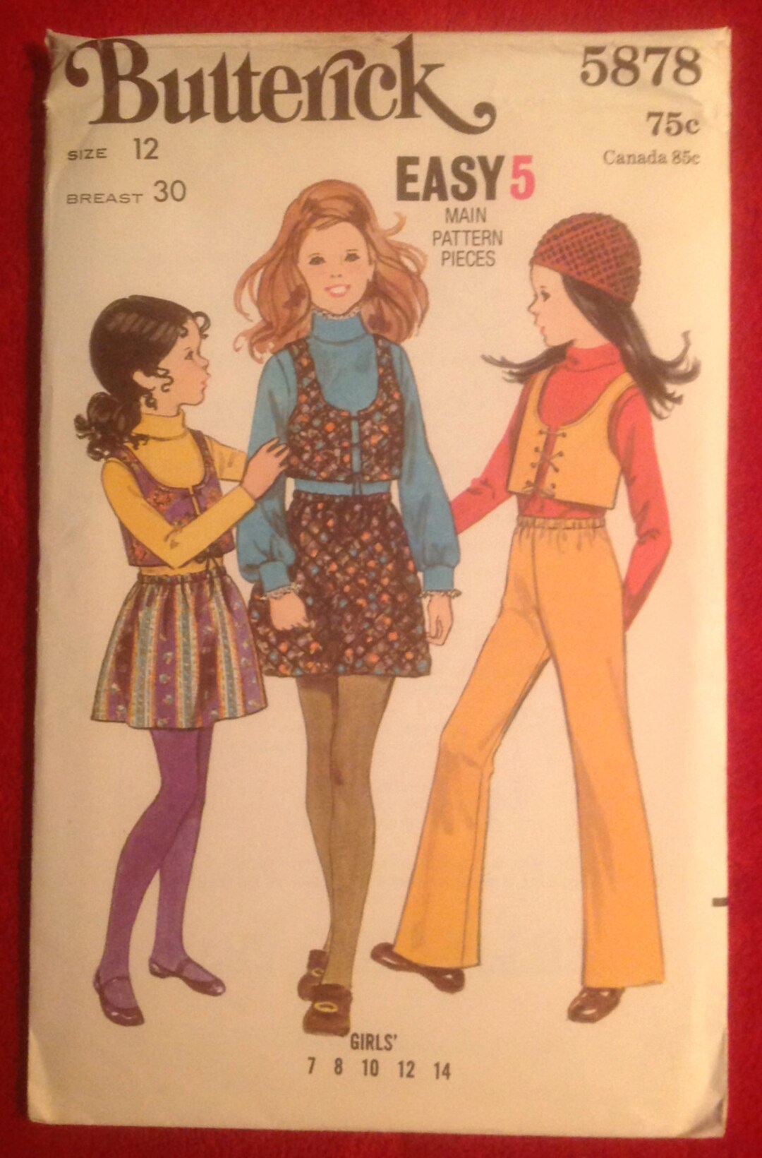 Vintage 1970s Child's Skirt, Pants & Vest Pattern // Butterick 5878 ...