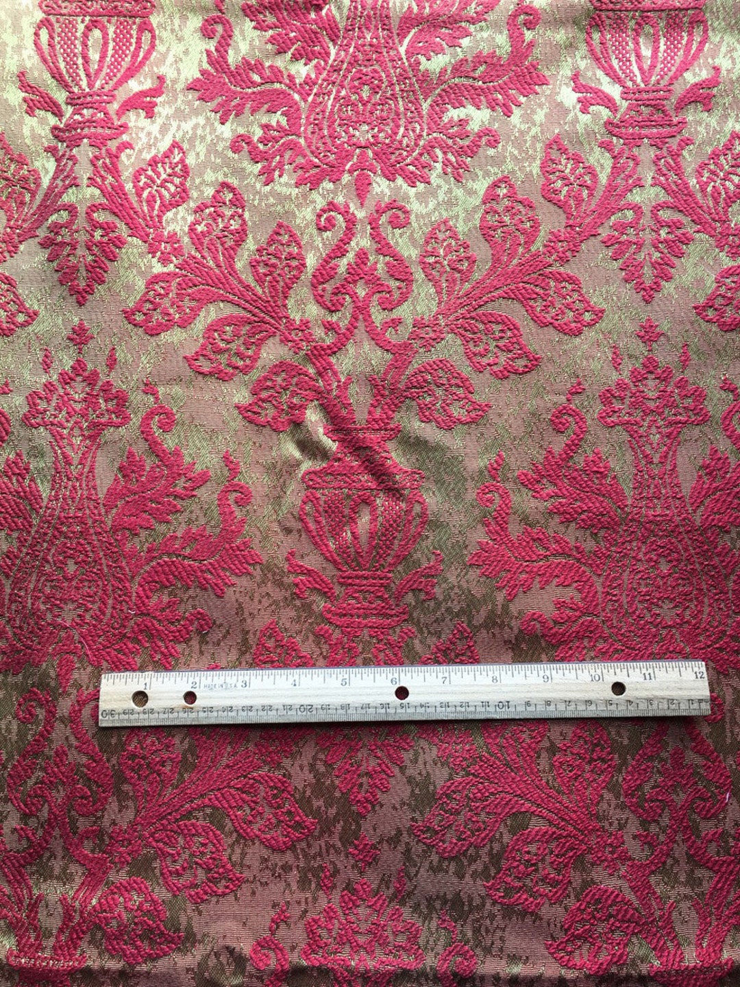 Vintage Damask Fabric // 2 Pcs- 85x50" and 60x33" Plus > Red and Golden ...