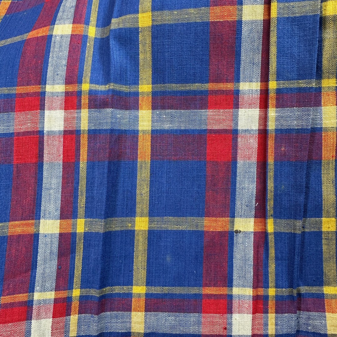 Vintage Woven Blue Plaid Fabric Scrap Remnant // 16x35 54x16 Deadstock ...
