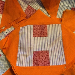 11 Antique 'H' Pattern Quilt Blocks // 9.5-10.5" Sq > Cheddar Orange ...
