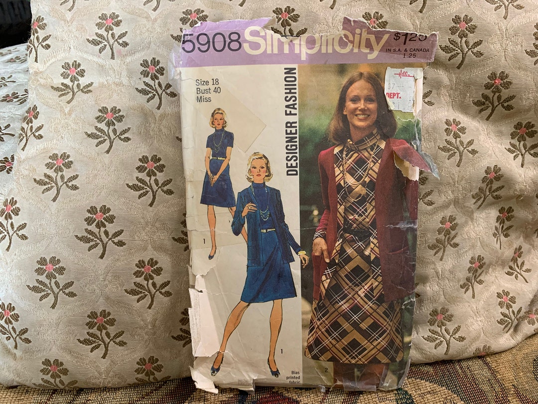 Vintage 1970s Misses' Dress & Unlined Cardigan Jacket- Designer Fashion ...