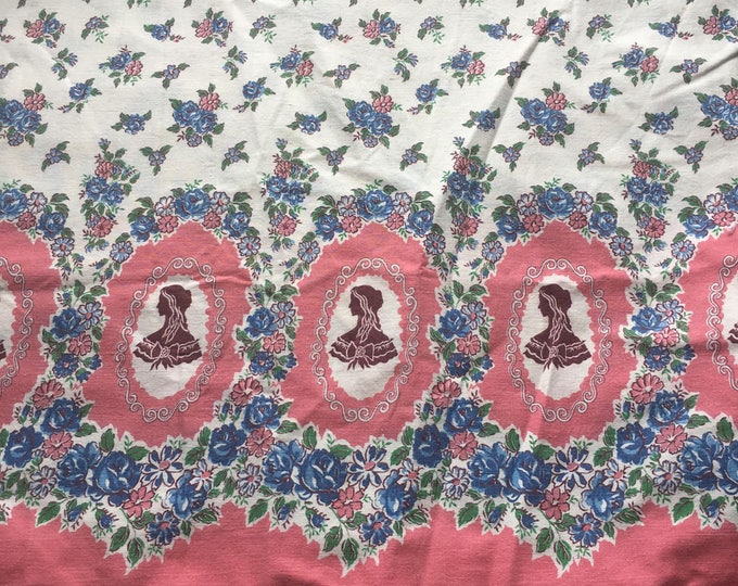 Vintage Border Print Cotton Fabric // Two Pcs 47x34 Sewn Together 47x68 ...