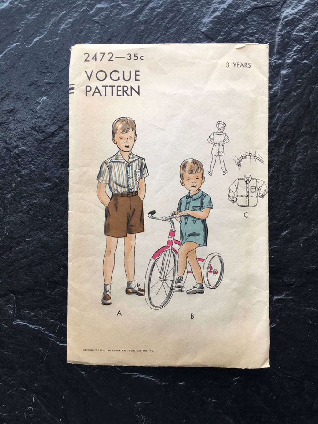 Vintage 1950s Boys' Blouse & Shorts Pattern // Vogue 2472 > Size 3 Yrs ...