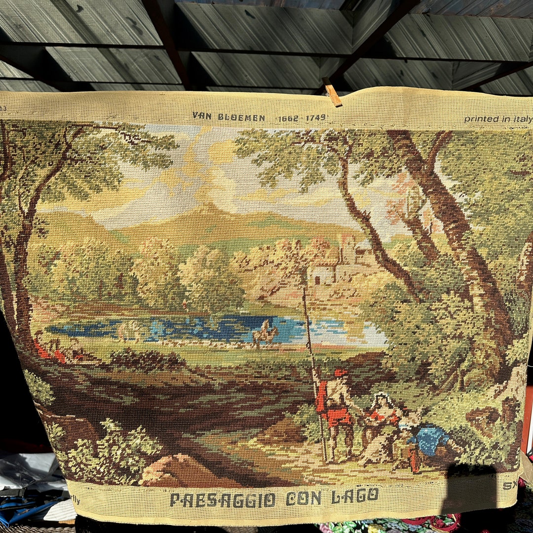 Vintage Van Bloemen Landscape Needlepoint Panel // Large 32.5x20.5 ...