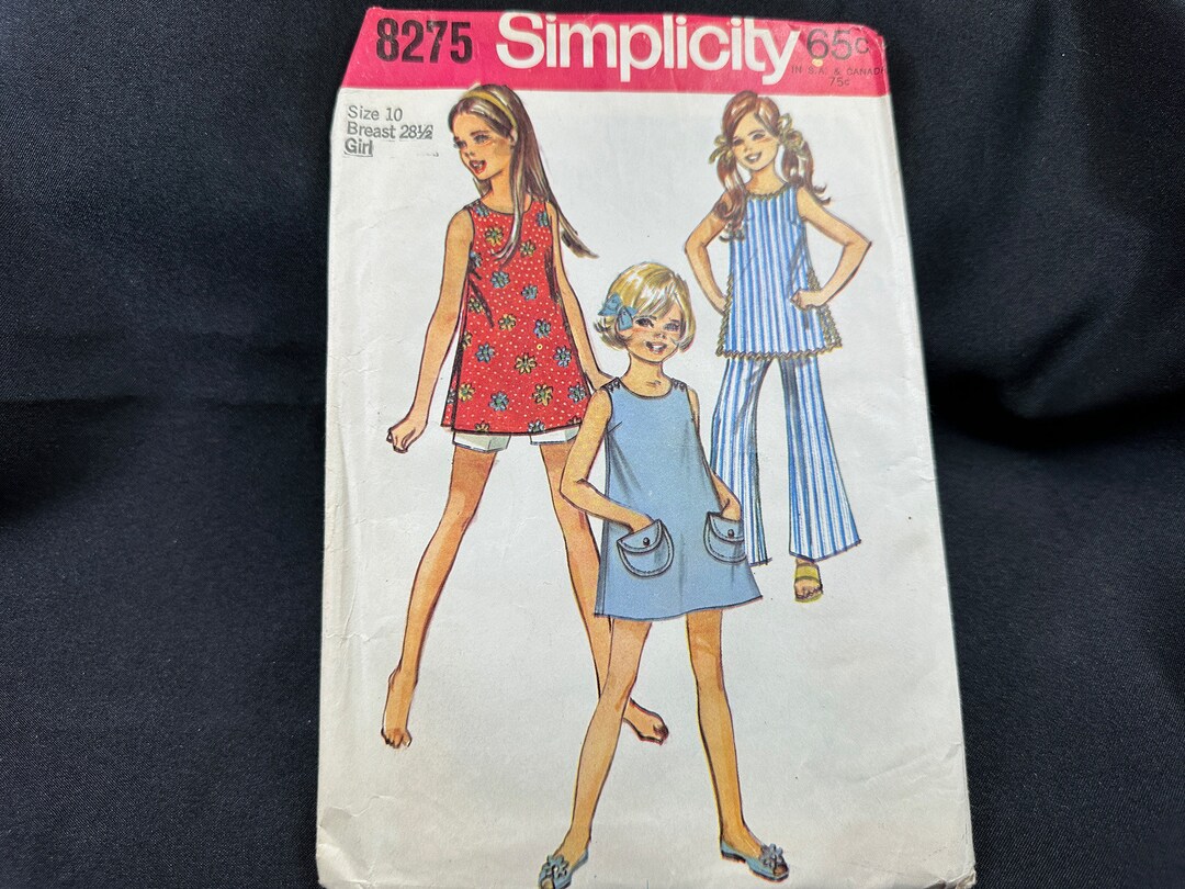 Vintage 1960s Girls' Pants in Two Lengths, Dress or Top Pattern // Simplicity 8275 > Sz 10 ...