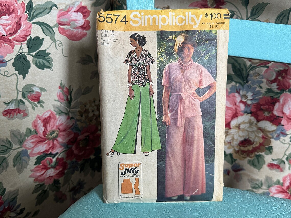 Vintage 1970s Super Jiffy Front-wrap Top & Wide Leg Pants Pattern ...