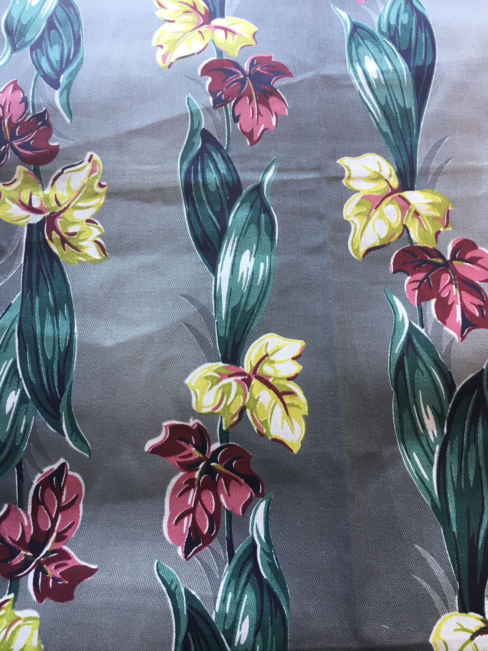 Vintage Mid-century Ivy Leaf Print Decorator Fabric // - Etsy