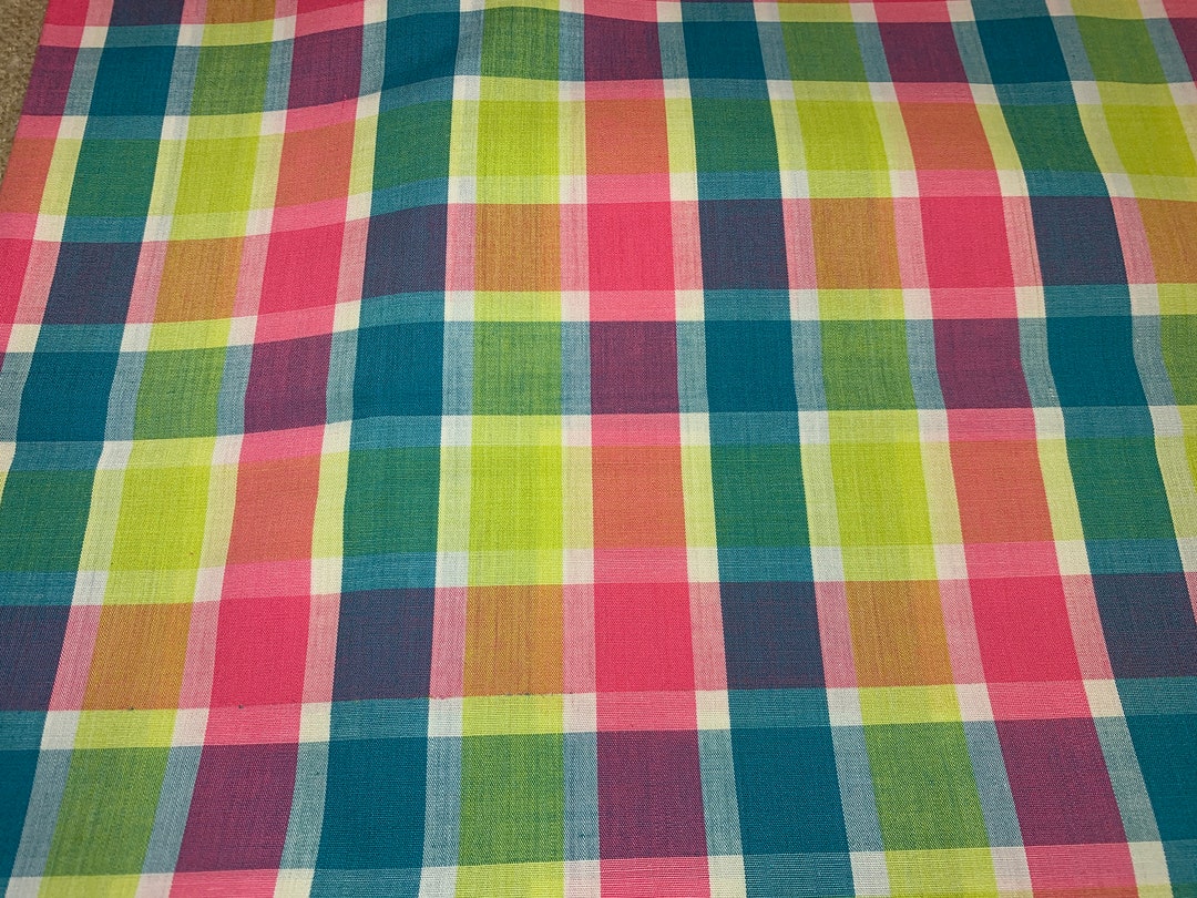 Vintage Neon Pastel Plaid Fabric // 58x44" (2 Avail) > Lightweight ...