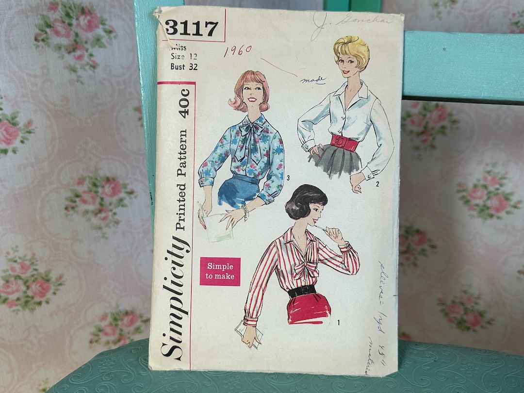 Vintage 1950s Misses' Button Down Shirt, Blouse Pattern // Simplicity ...