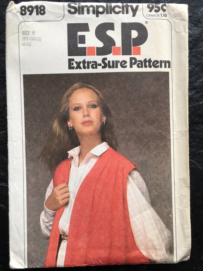 Vintage 1970s Unlined Vest Pattern // Simplicity ESP 8918 | Etsy