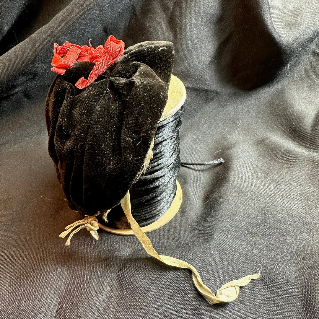 Antique Vintage Black Silk Velvet Doll Bonnet, Cap // 4 Shattered Pale ...