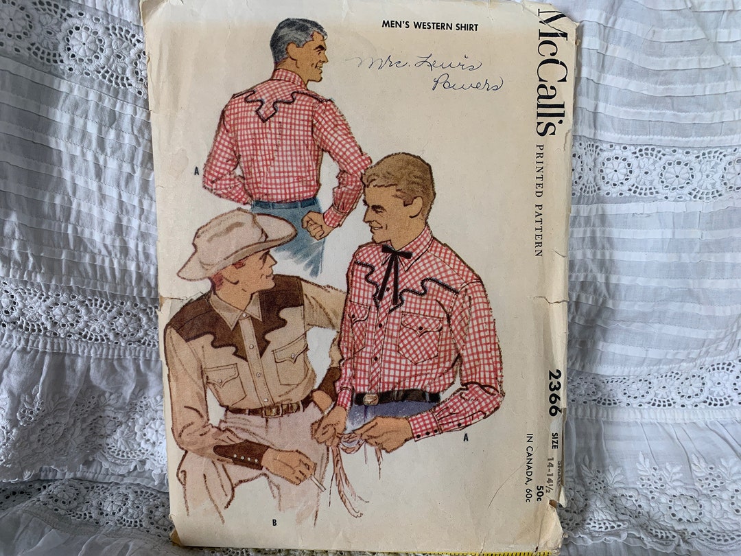 Vintage 1950s Men's Western Shirt Pattern // Mccall's 2366 > Size S, 14 ...