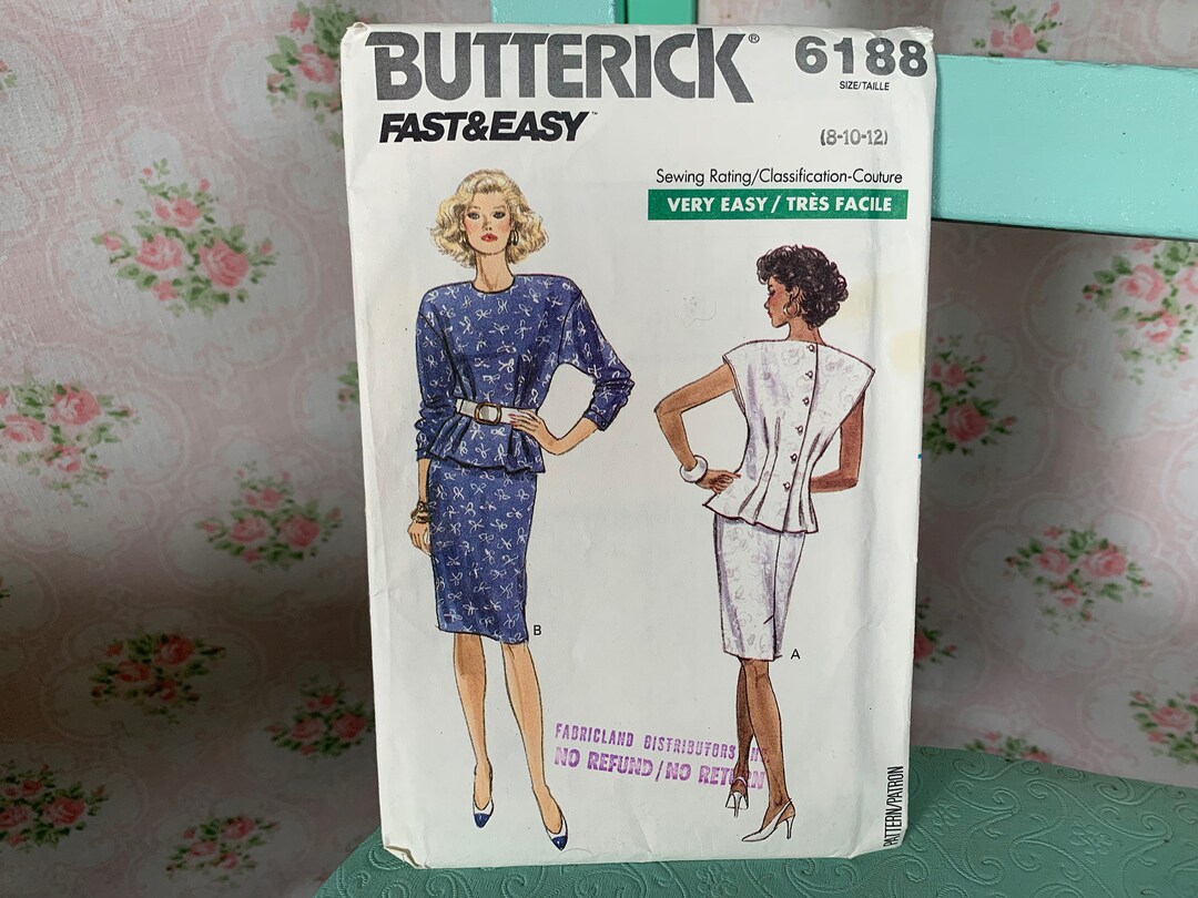 1980s Misses' Top & Straight Skirt Pattern // Butterick 6188 > Unused ...