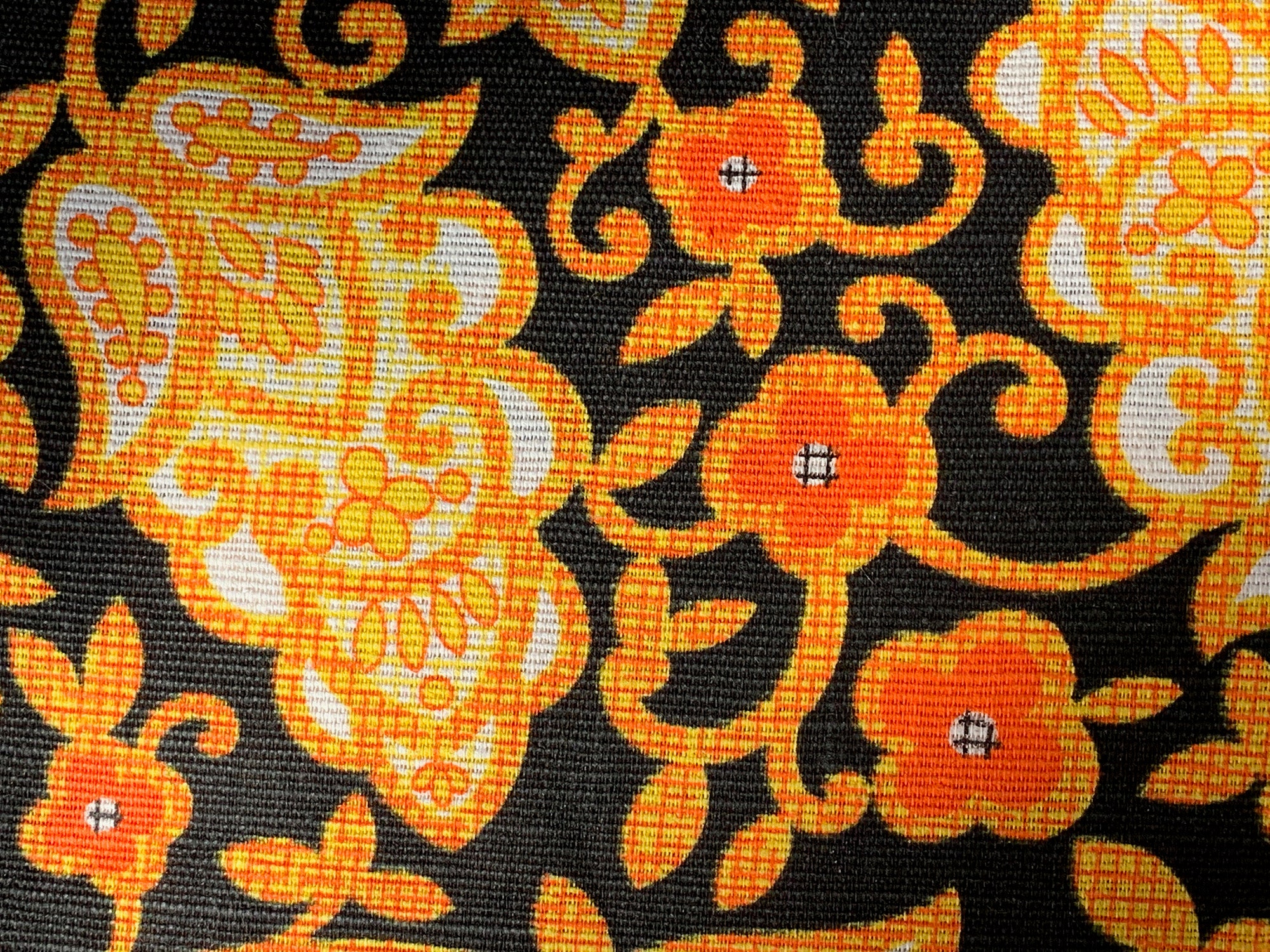 Vintage Bright Orange & Black Paisley Textured Fabric // - Etsy