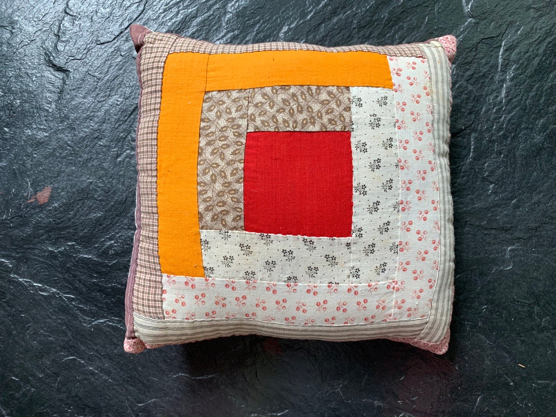 Antique Vintage Log Cabin Quilt Block Pillow // 10" Sq > Handmade ...