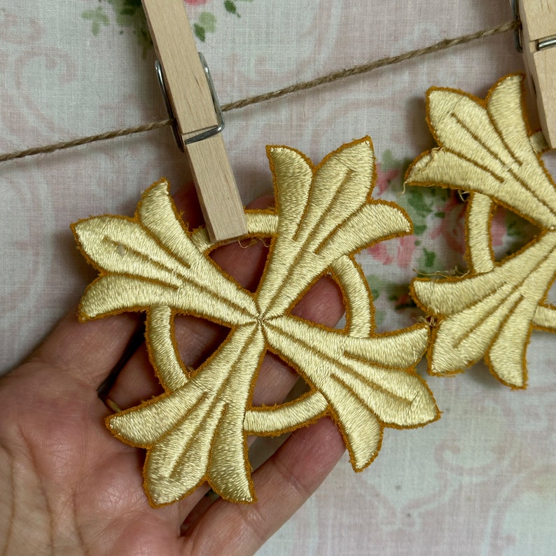 Vintage Gold Embroidered Religious Cross Appliqué // 4.25" > Religious ...