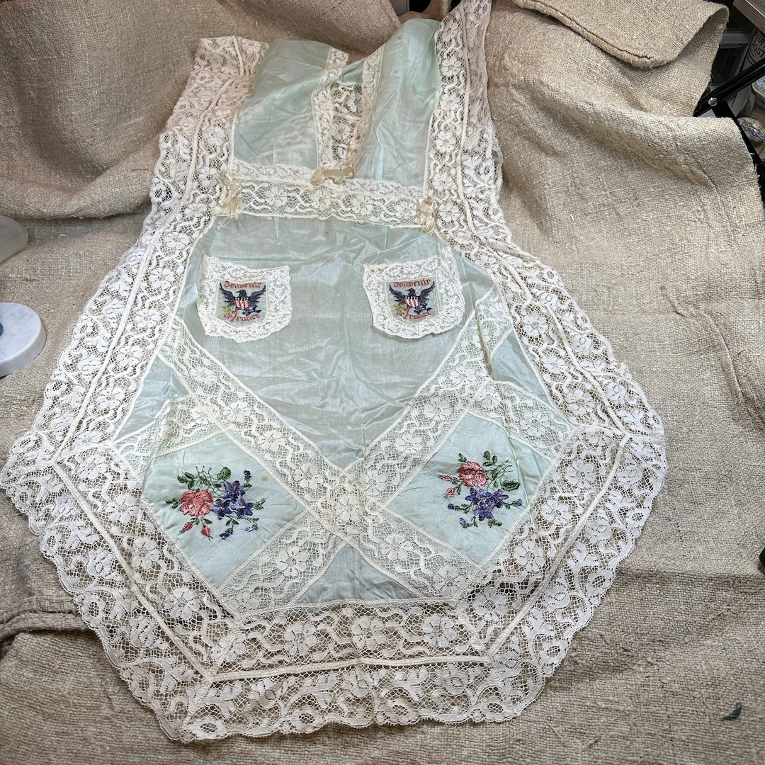 Antique Souvenir of France Silk Apron // WWI Era > Full Pinafore ...