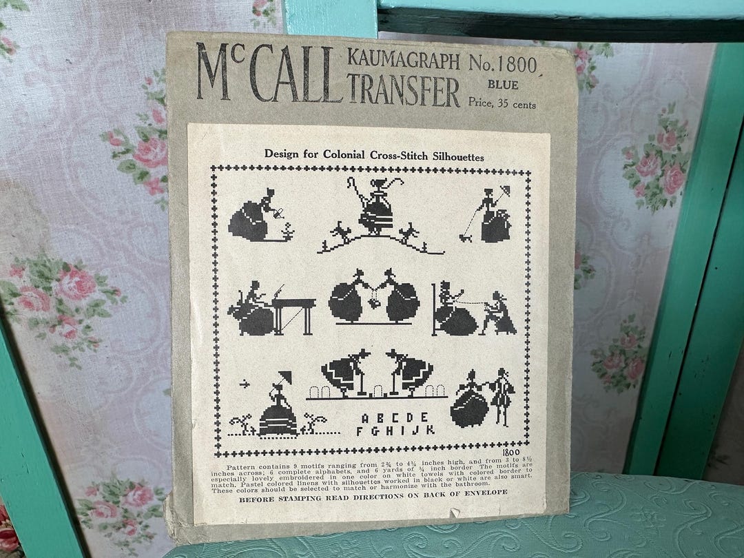Antique 1920s Silhouette Cross Stitch Transfer Patterns / Mccall 1800 ...