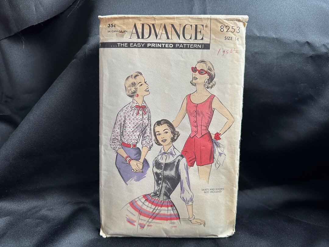 Vintage 1950s Misses' Blouse & Versatile Weskit Pattern // Advance 8253 ...