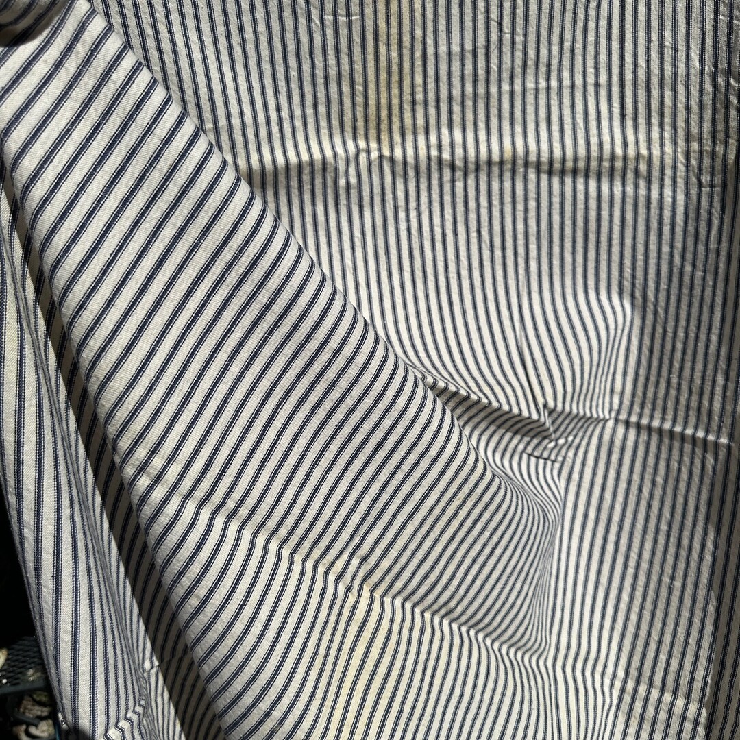 Antique Indigo Blue & White Stripe Cotton Ticking Fabric // 77x32 ...
