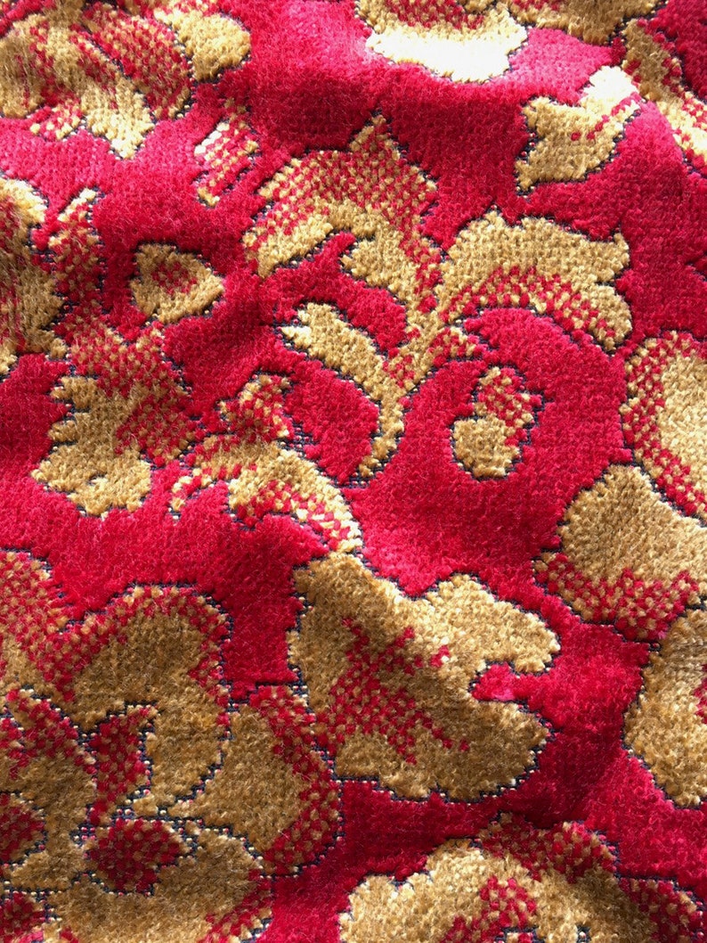 Vintage Sculpted Velvet Upholstery Fabric Scraps Remnant // | Etsy