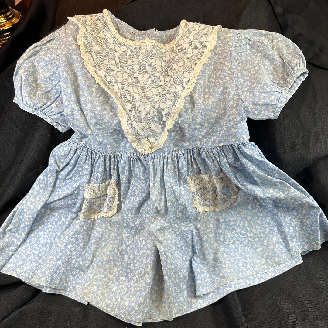 Vintage Mid-century Child's Puff Sleeve Dress // 17 Tall Cadet Blue ...