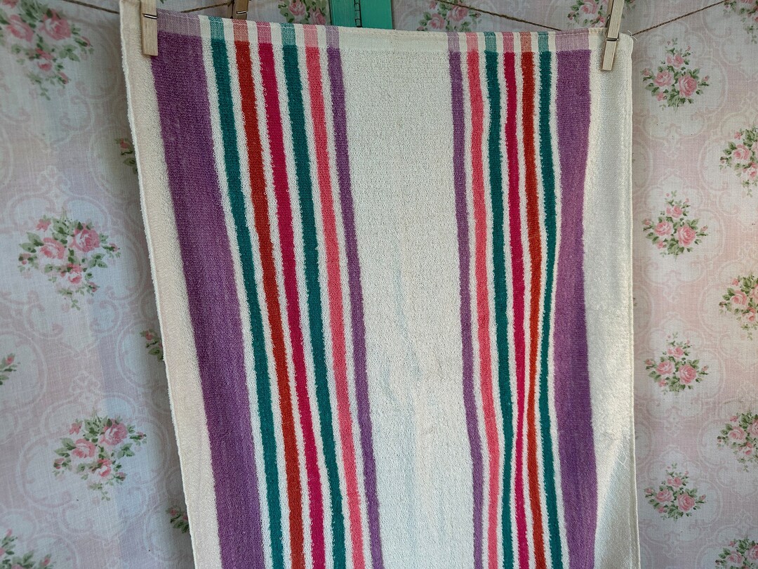 Vintage Striped Terry Cloth Towel // 19x46" > Mid-century Unused ...