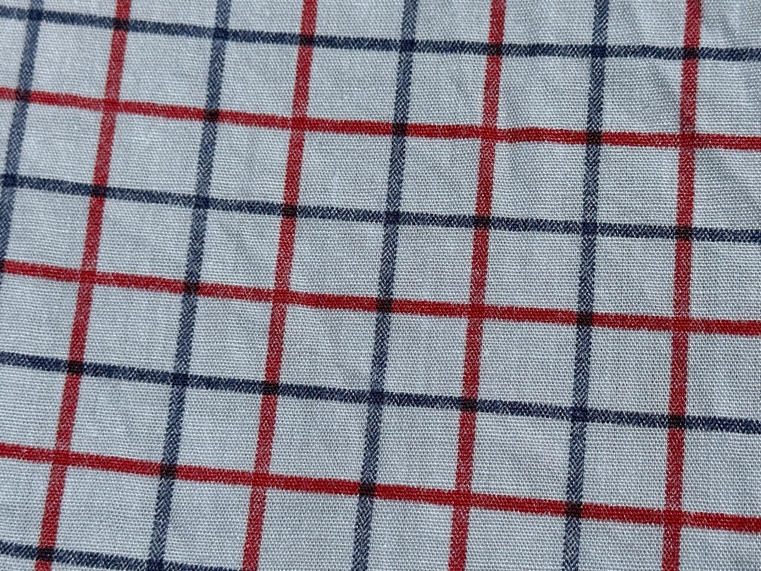 Vintage Blue & Red Windowpane Grid Cotton Fabric // 50x45" > Marcus ...