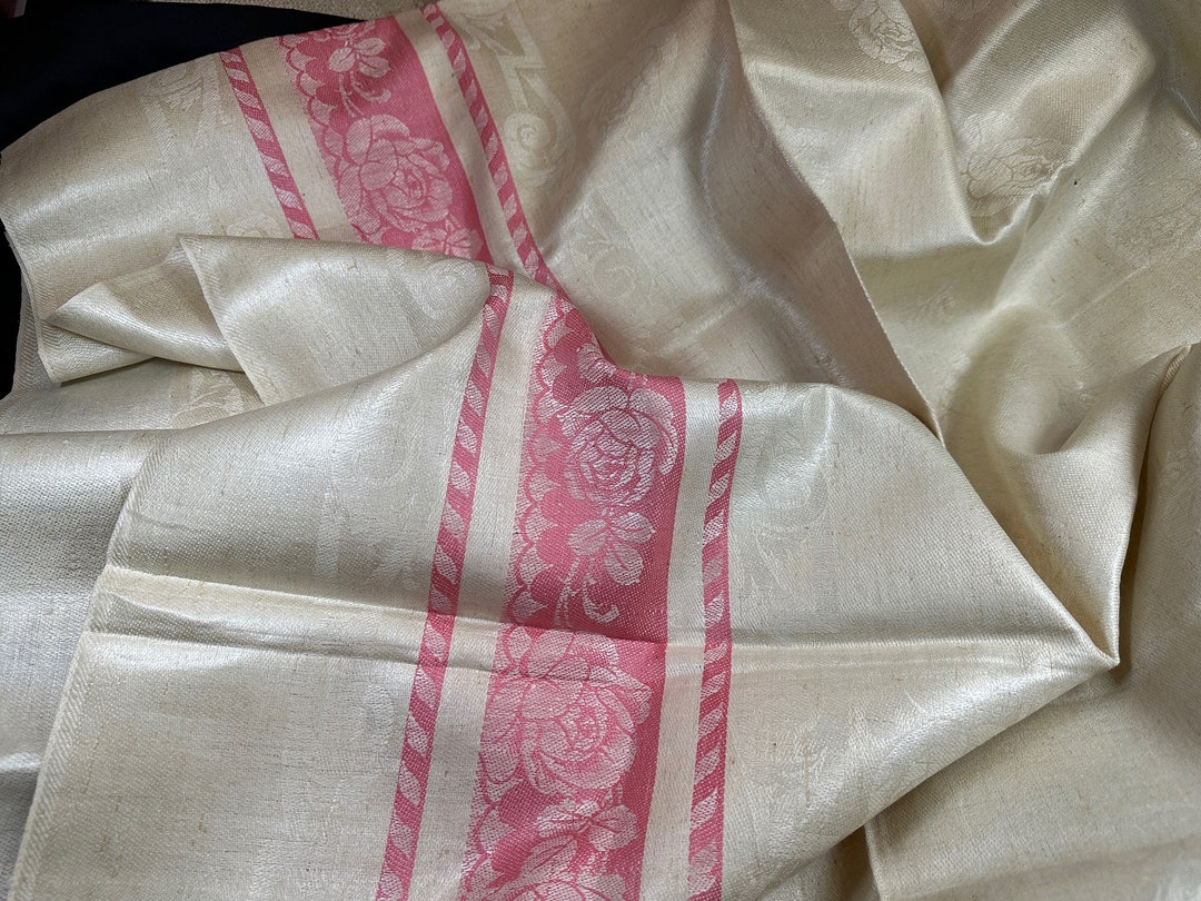 Vintage Rose Pattern Linen Damask Tablecloth // 78x64" > Unused ...