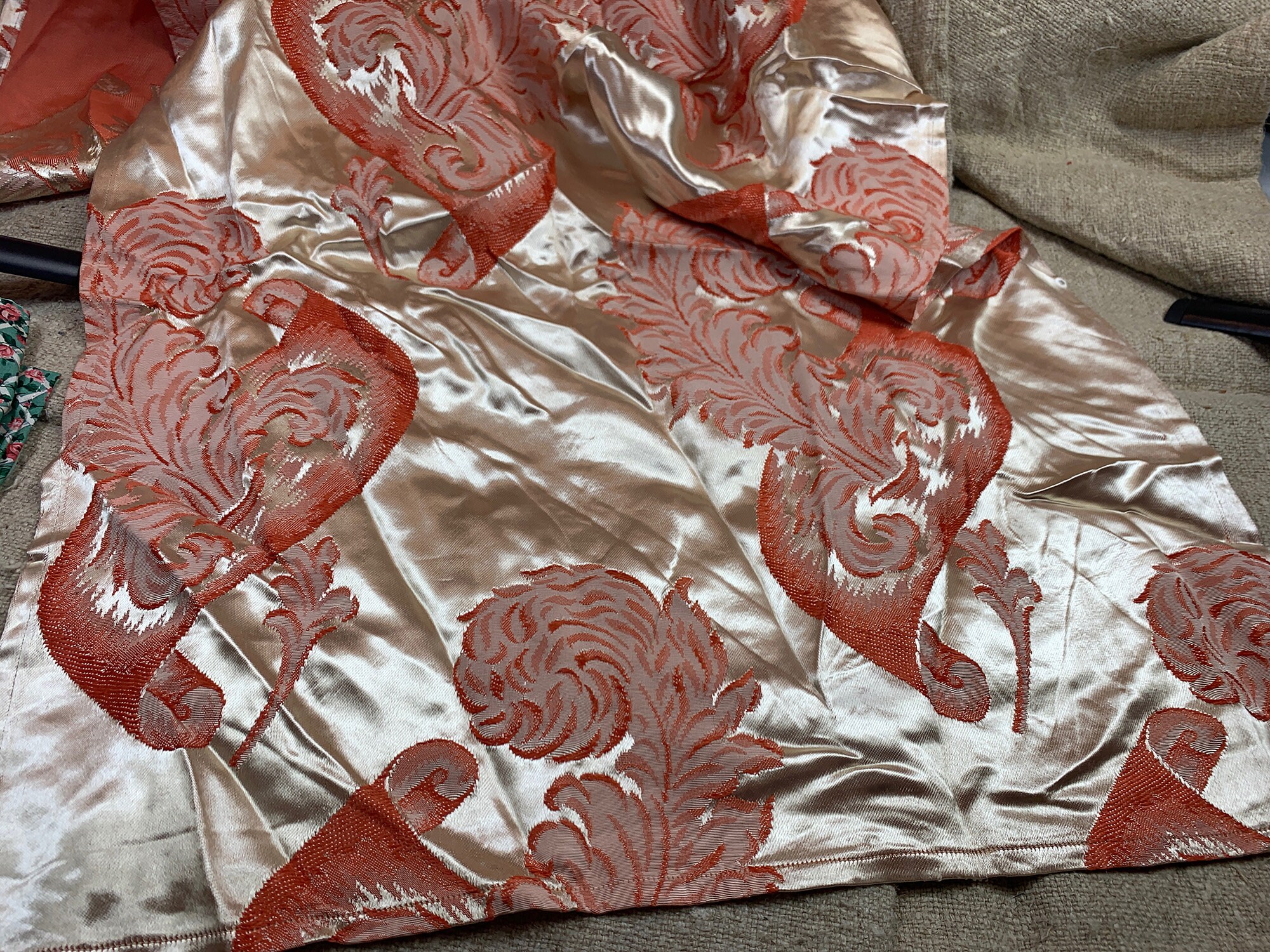 Vintage 1930s-1940s Coral Damask Fabric Panel // 51x22 - Etsy