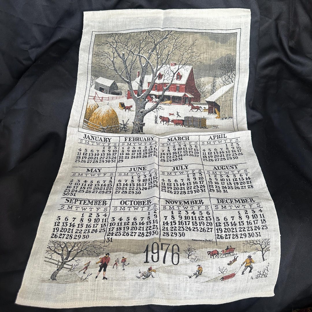 Vintage 1976 Kay Dee Calendar Towel // 17.5x29 Linen Unused Currier ...
